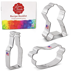 Father's Day BBQ Gril Cookie Cutters 3-Pc Set Made in the USA by Ann Clark, Beer/Soda Bottle, Hot Dog, BBQ Grill