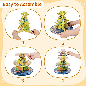 YHomU 3-Tier Dinosaur Cupcake Stand, Dinosaur Themed Birthday Party Decorations, Sturdy Cardboard Cake Holder, Round Dessert Display Tower, Stable Serving Stand for Weddings, Birthdays, Parties