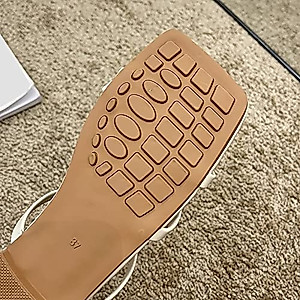 Women's Square Head Pullover Flat Bottom Thin Belt Roman Sandal Slippers for Women Before Christmas (White, 6.5)