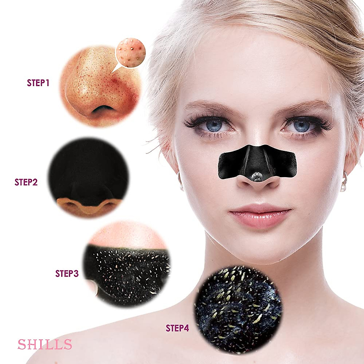 SHILLS Blackhead Remover, Charcoal Nose Strips, Charcoal Blackhead Remover Pore Strip, Charcoal Nose Strips, Oil Control Charcoal Strip, Peel Off Strips (18 Count)