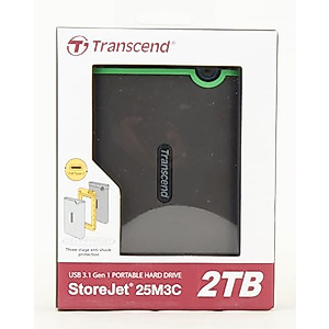 Transcend 2TB StoreJet 25M3C USB Type-C Portable Hard Drive (HDD) Rugged, Anti-shock resistant, Compact and Lightweight with Lightning-fast Speeds and a One Touch Backup Button (Iron Grey) TS2TSJ25M3C