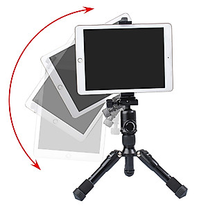 iPad Holder, Tablet Tripod Mount Adapter and Camera Shutter 6.3-9.25 inches Adjustable Vlog Clamp Compatible with iPad Mini iPad 2/3/4, Air/Air2, iPad Pro Microsoft Surface Samsung Tab A10 Fire