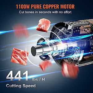 Commercial Electric Meat Bandsaw, 1100W Stainless Steel Countertop Bone Sawing Machine, Workbeach 19.3" x 15", 0.16-7.9 Inch Cutting Thickness, Frozen Meat Cutter with 6 Blades for Rib Pork Beef