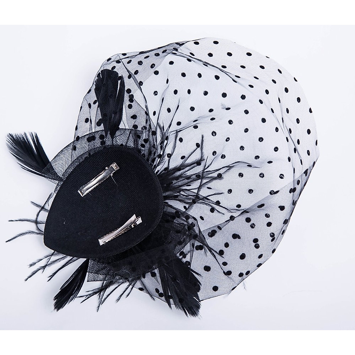 Cizoe Fascinator Hair Clip Pillbox Hat Bowler Feather Flower Veil Wedding Party Hat Tea Hat(2-Black)