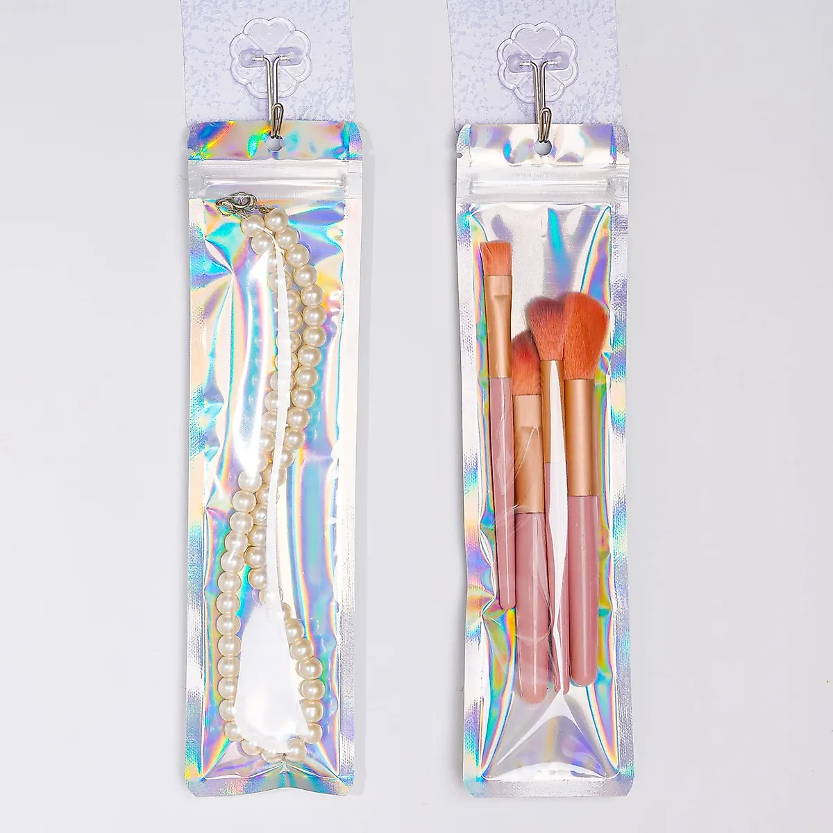 100 Pcs Pen Packaging Bags for Small Business, Resealable Foil Pouch Bag For Pens, Holographic Ziplock Smell Proof Storage Bags for Packaging Lipgloss,Jewelry,Cosmetic,Candy, 2.4x9 inch