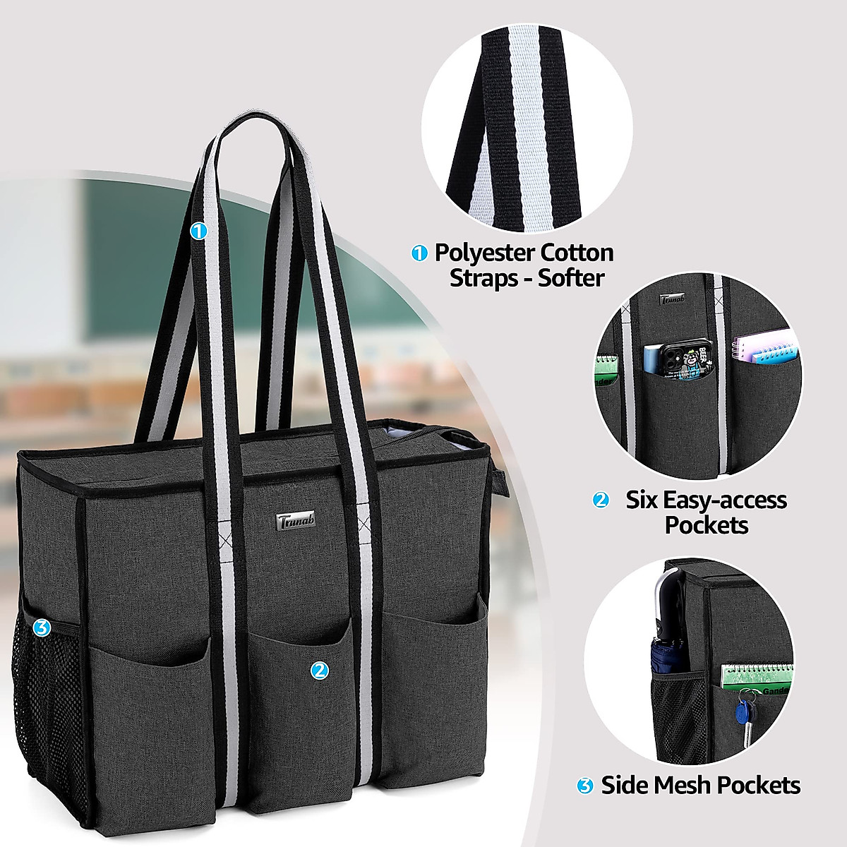 Trunab Nurse Tote Bag for Work, 15.6" Laptop Bag with Multiple Pockets for Hospice Visit, Home Health Care, Nursing Students