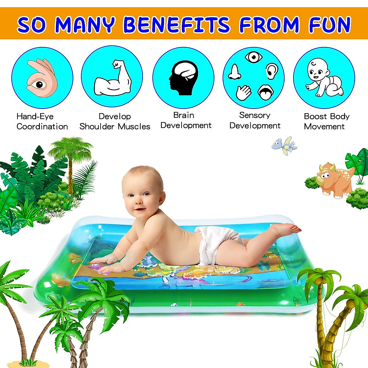 SUNSHINE-MALL Dinosaur Baby Water mat, Tummy Baby Toys, Inflatable Play Mat Water Cushion Baby Toys, Fun Early Development Activity Play Center for Newborn (70x 50 cm)