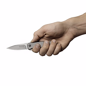 Kershaw Amplitude 2.5 Pocketknife, 2.5" 8Cr13MoV Stainless Steel Drop Point Plain Edge Blade, Compact Folding EDC, assisted opening with Flipper,Grey