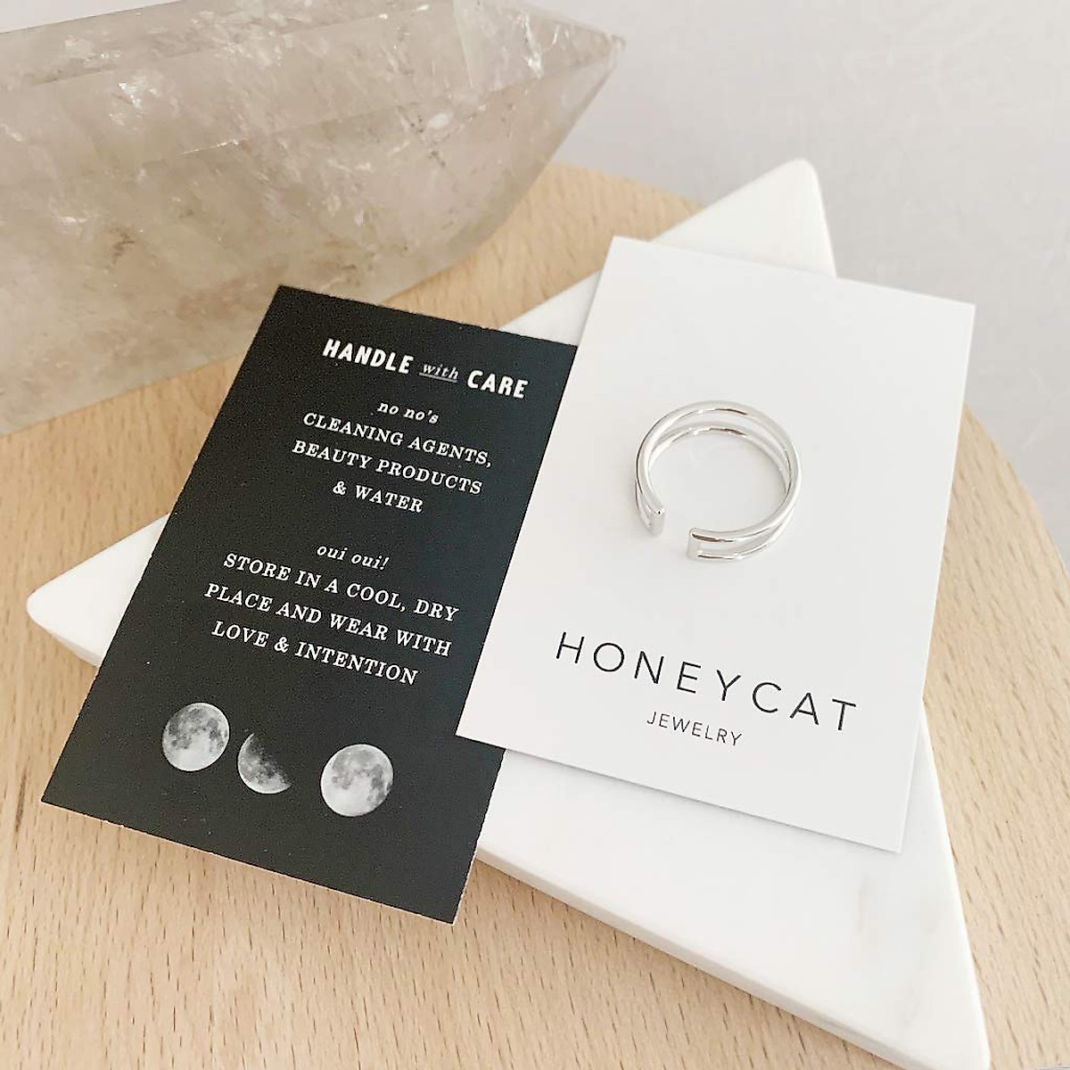 Honeycat Double Stack Open Adjustable Ring in Gold, Rose Gold, or Silver | Minimalist, Delicate Jewelry (Silver, 8)