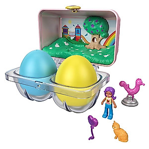 Polly Pocket Mystery Surprise Egg Carton - Pink Rainbow Playground Theme, Pink, Blue, Yellow