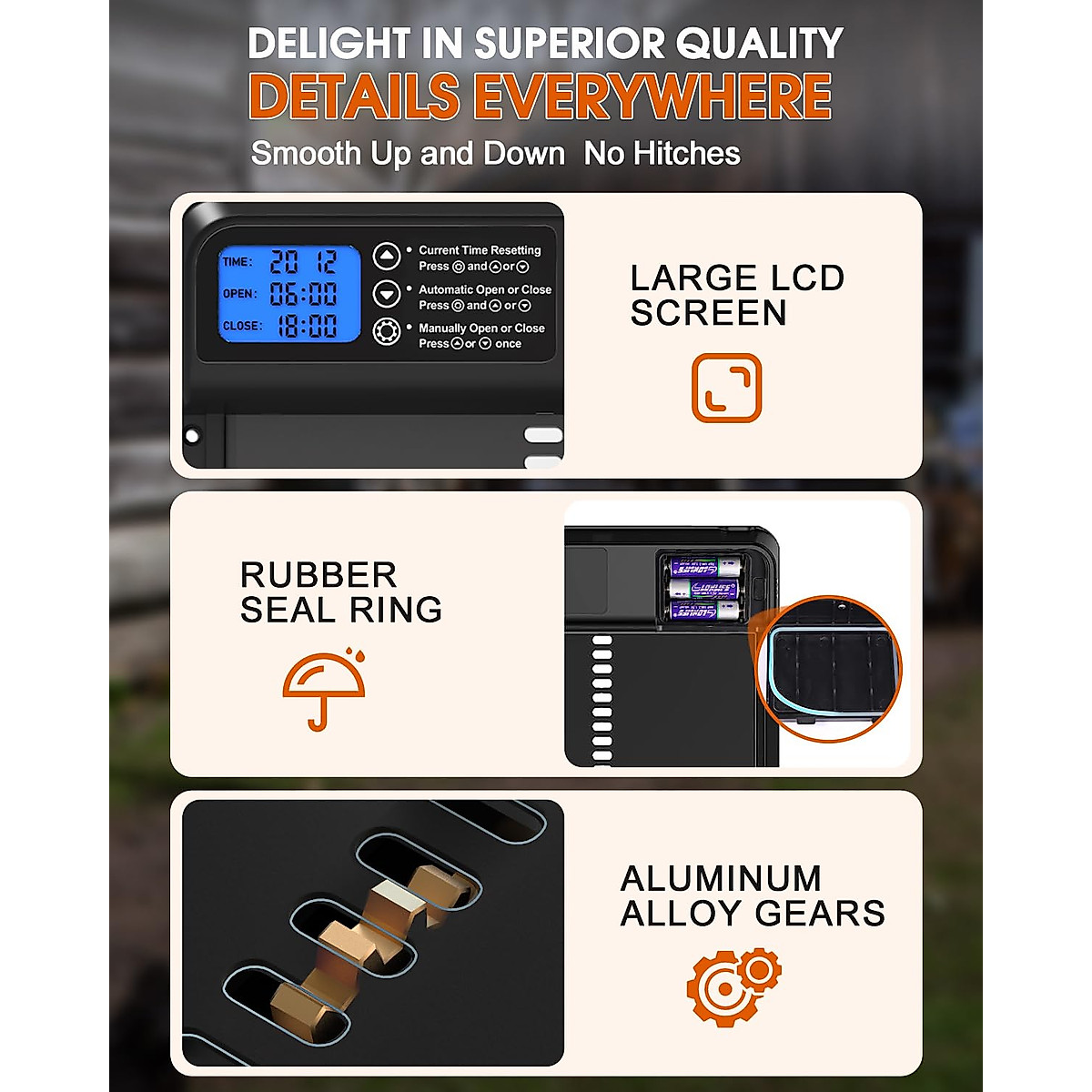 Hopet Automatic Chicken Coop Door with Timer Large LCD Display 2023 Upgraded Electric Battery Powered Aluminum Chicken Coop Door Accessories Poultry Door Opener Training Flock