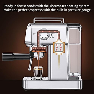 ILAVIE 20 Bar Espresso Machine, Stainless Steel Espresso Coffee Machine for Cappuccino, Latte, Espresso Maker for Home, Automatic Espresso Machine with Milk Steamer, 1.8L Water Tank, 1350W