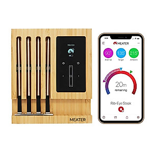 MEATER Block 4-Probe Upgraded Smart Premium Meat Thermometer with 165ft Long Range Bluetooth and WiFi for The Oven Grill Kitchen BBQ Smoker Rotisserie Bundled with HogoR BBQ Grill Black Glove