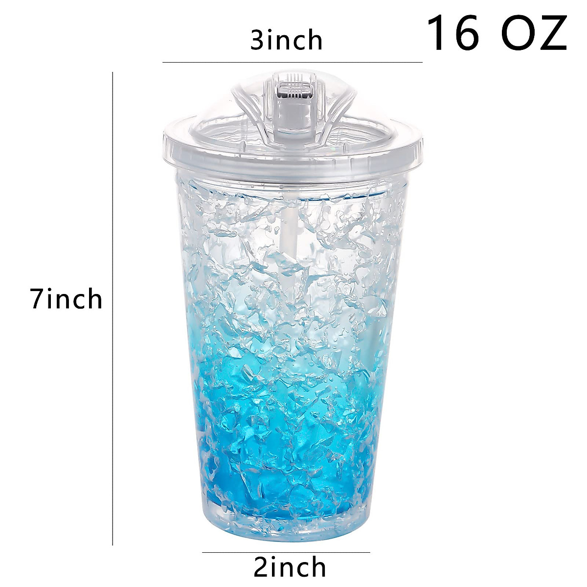 Aeisage Icy Tumbler Acrylic Freezer Mugs Summer Durinking Tumblers Double Wall Icy Juice Cup with Hidden Straw Integrated Plastic Mug (Blue)