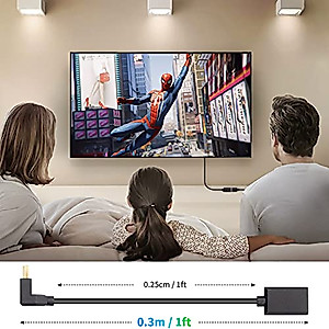 Duttek 8K 90 Degree HDMI Extension Cable 48Gbps, HDMI 2.1 Cable, Extremely Thin Down Angled HDMI Female to Male Cable for TV/Xbox, PS5, Laptop PC 1Ft/30cm