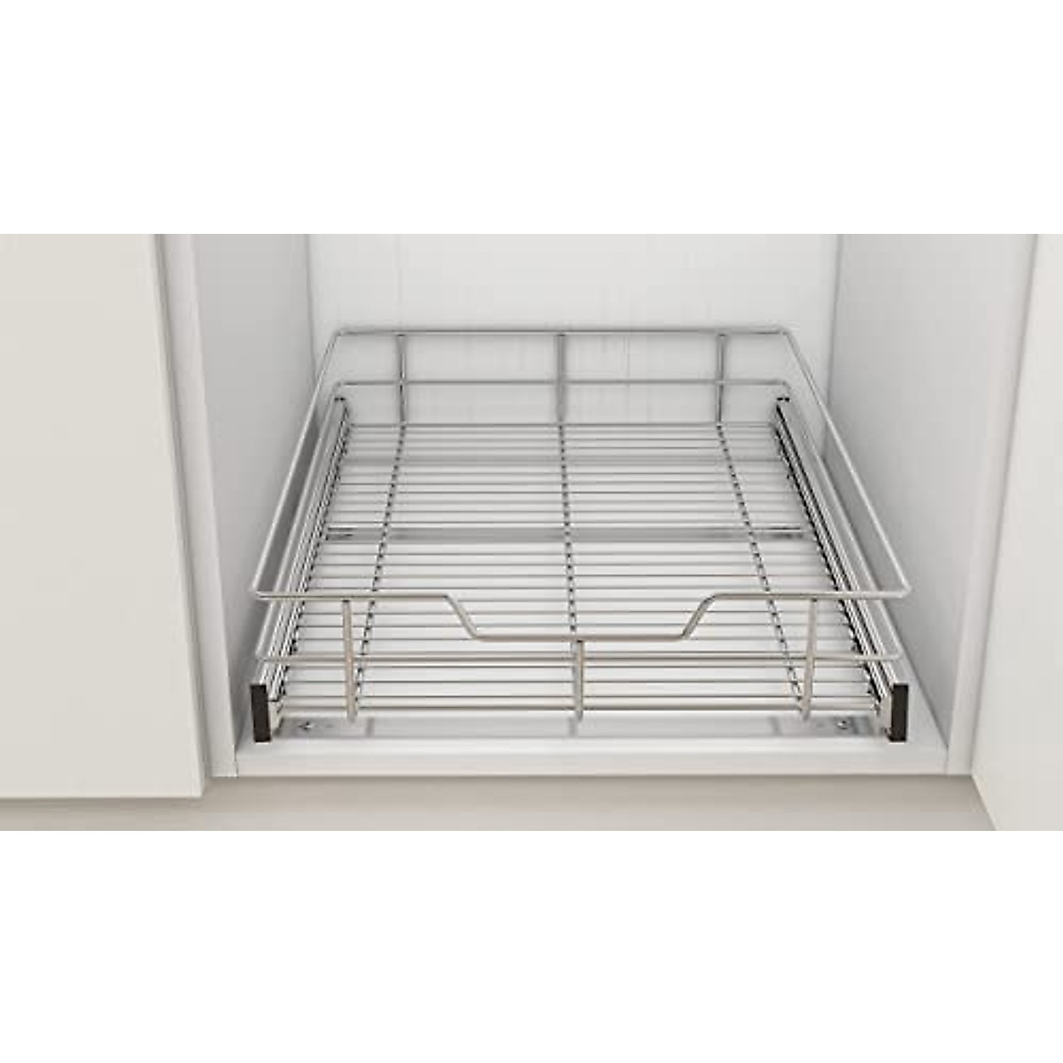 Pull Out Cabinet Organizer - Slide Out Under Cabinet Basket for Kitchen, Bathroom, Pantry Heavy Duty Slide Out Shelves, Requires At Least 18” Cabinet Opening (17.6W x 22D x 5.5H inch, Chrome)