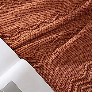 MIULEE Knitted Throw Blanket for Couch Textured Knit Rust Blanket with Tassels Cozy Woven Boho Bed Blanket for Sofa Bed Chair Wave Pattern Fall Decor 50"x60", Orange