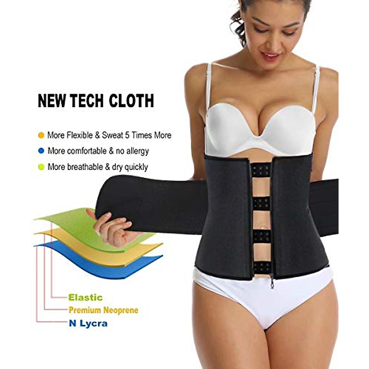 HOPLYNN Neoprene Sweat Waist Trainer Corset Trimmer Shaper Belt for Women, Workout Plus Size Waist Cincher Stomach Wraps Bands Black Medium