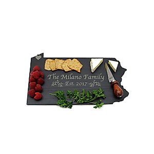 Custom Pennsylvania Black Slate Cutting Board, Serving Tray, or Cheese Board- Personalized with Laser Engraving