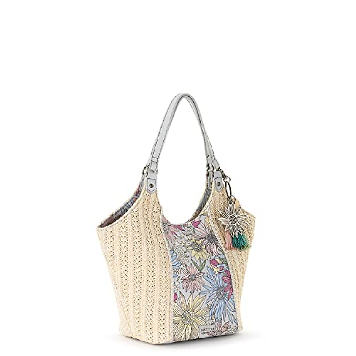Sakroots Roma Straw Small Shopper, Blush Flower Garden