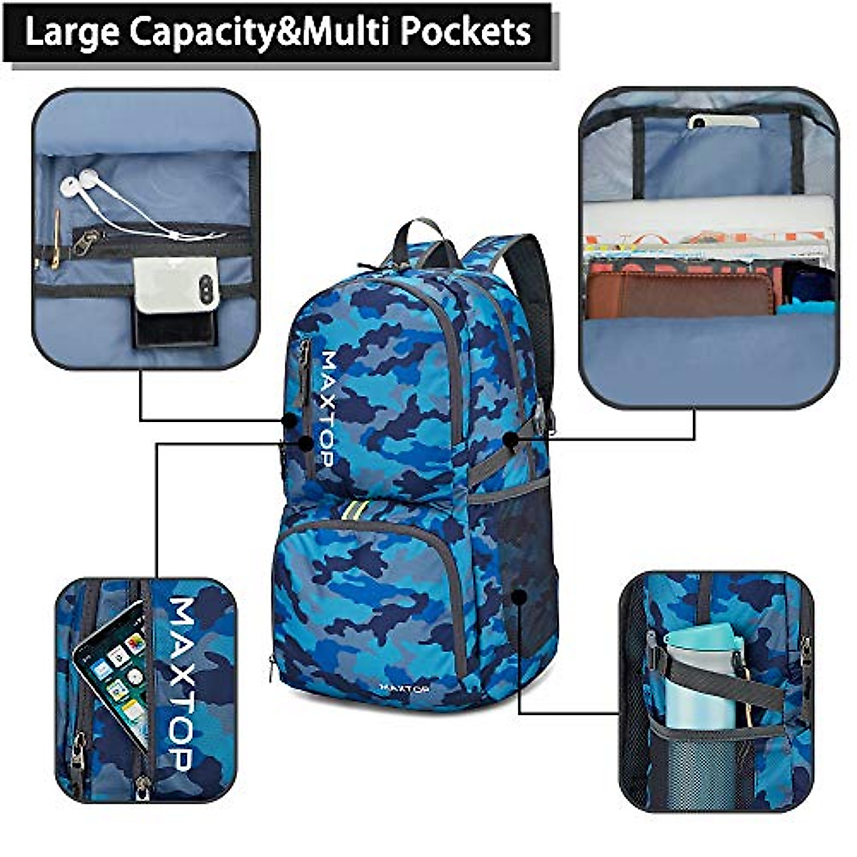MAXTOP 40/50L Lightweight Packable Backpack for Hiking Traveling Camping Water Resistant Foldable Outdoor Travel Daypack