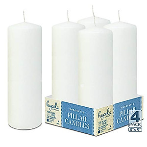 Hyoola White Pillar Candles 3x9 Inch - Unscented Pillar Candles - 4-Pack - European Made