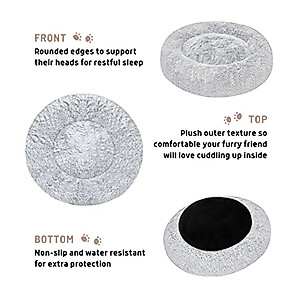 BLUSH PAWS Extra Calming Cozy Round Donut Pet Bed - Anti Anxiety for Cats & Dogs. Orthopedic, Self-Warming Shag or Lux Fur with Nonslip Bottom, Soft, Machine Washable (Medium 32", Frost)