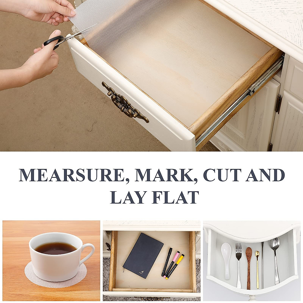 Hersvin Shelf Liners 24 in x 20 ft Drawer Mats Non-Adhesive Cupboard Protector Kitchen Cabinet Lining Fridge Liner (Clear/Diamond)