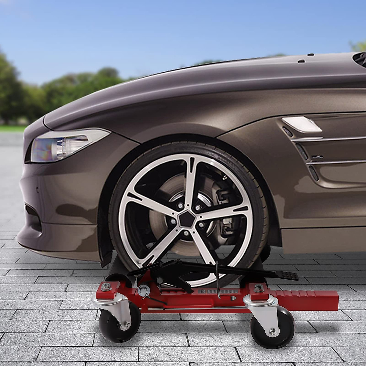 Generic Wheel Dolly, Wheel Dolly Car Skate, Hydraulic Wheel Dolly Tire Jack with Ratcheting Foot Pedal, Heavy Duty Vehicle Positioning Jack for Car Truck RV Trailer (1500 lbs, 1Pcs), Red, Black