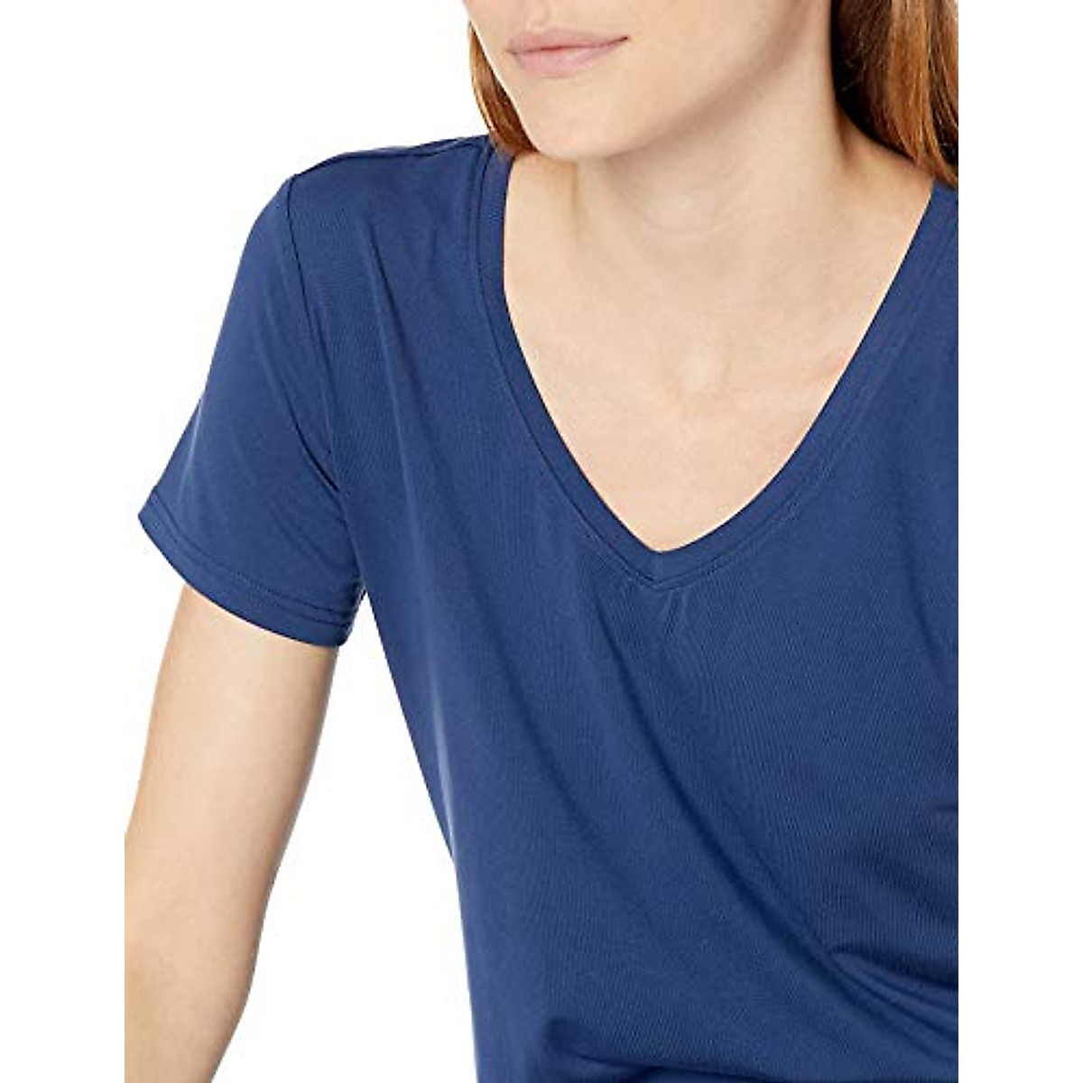 Amazon Essentials Women's Tech Stretch Short-Sleeve V-Neck T-Shirt (Available in Plus Size), Pack of 2, Navy/Teal Blue Space Dye, Large