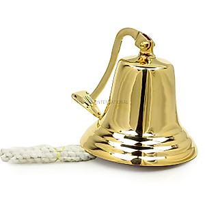Enormous Wall Hanging Ship Bell with Rope Polished Dinner Bell Tip Bell Indoor/Outdoor Nautical Decoration Bells Variety with Mounting Hardware Bracket Ship Boat Maritime Decor (10" Brass)