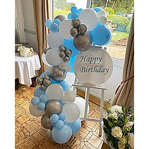Blue Balloons Arch Garland Kit, 129Pcs Blue White Silver Confetti Balloons For Birthday Baby Shower Engagement Wedding Anniversary Party Decorations