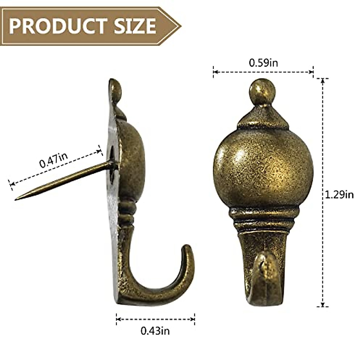 Svaitend 20 Pcs Zinc Alloy Pushpin Hook Hanger Reusable Hanging Hooks (Bronze)