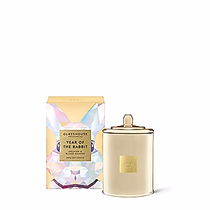 Glasshouse Fragrances Year of The Rabbit Candle, Triple Scented Natural Soy Wax Blend, 2 Wicks & Glass Jar, 65 Hour Burn Time, Orchids & Blood Orange, 13.4 Oz (380g)