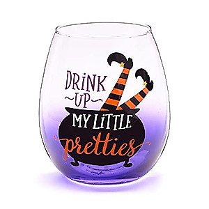 Halloween Wine Glass Stemless Witch Legs Purple Ombre 16 Ounce in Gift Box