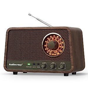 Audiocrazy AM FM Radio Retro Table Top Radio with Bluetooth Speaker,Vintage Wooden Finish Radio Plug in Wall for Home, Office,Aux in, Headphone Jack, Bass Control