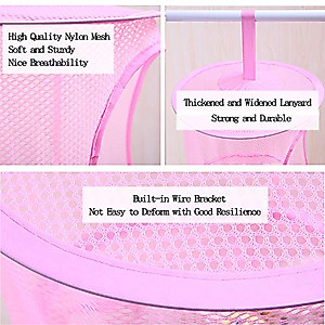 AUHOKY 6Pcs Hanging Mesh Storage Organizer Bag with 6Pcs S Hook, Foldable Toy Space Saver Basket with 3 Shelf for Kids Room Closet Bathroom Balcony - 32.3'' x 10.6''(6 Colors)