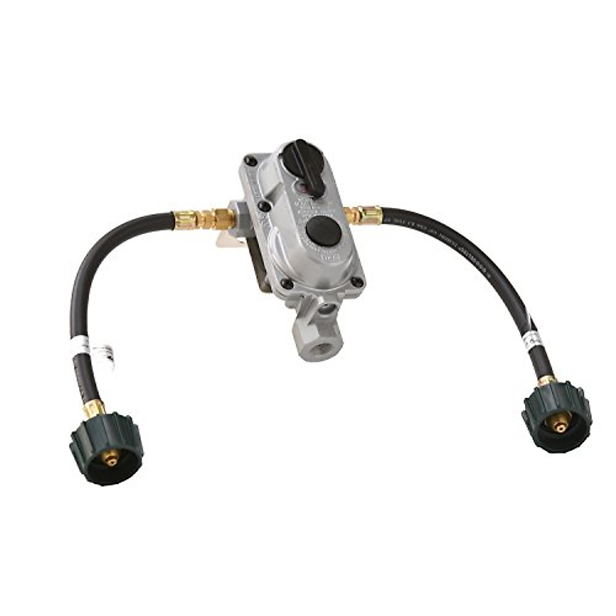 Flame King Auto Changeover LP Propane Gas Regulator + Dual RV Propane Tank Cylinder Rack for RVs and Trailers