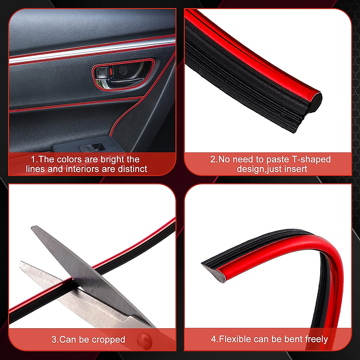 25 Pack Interior Car Accessories, 32 Feet Car Interior Moulding Trim, 20 Car Vent Trim Strips and 4 Car Cup Holder Decorative Filler Insert Strip Auto Non Slip Insert with Scraper (Red)