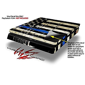 Vinyl Decal Skin Wrap compatible with Sony PlayStation 4 Slim Console Painted Faded Cracked Blue Line Stripe USA American Flag (PS4 NOT INCLUDED)