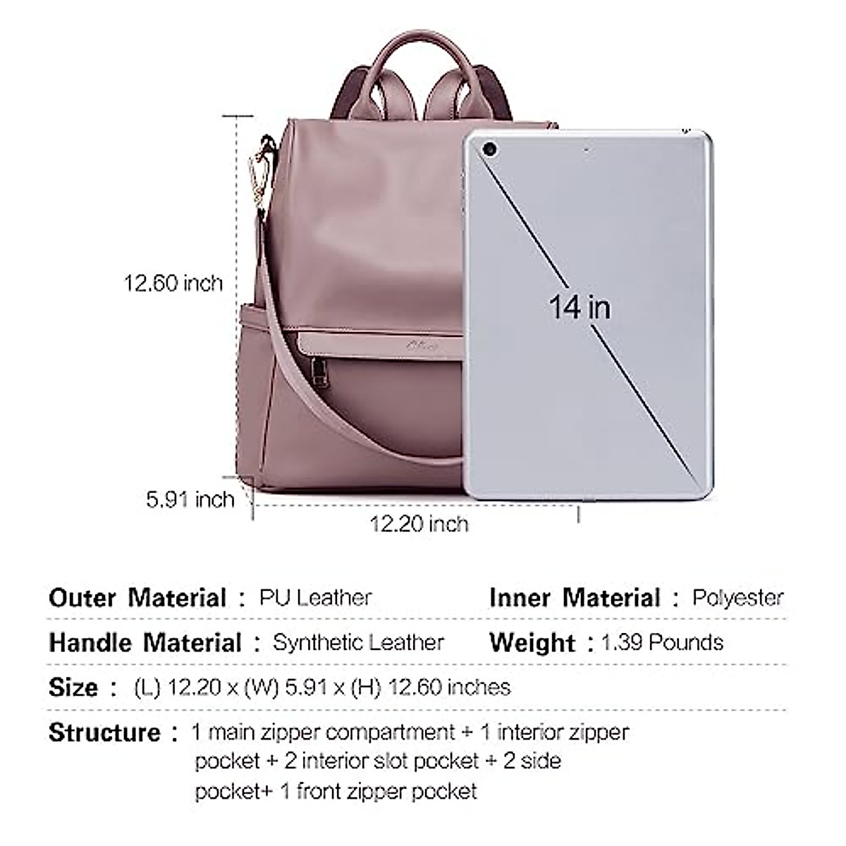 CLUCI Women Backpack Purse Fashion Leather Large Designer Travel Bag Ladies Shoulder Bags Brownish purple