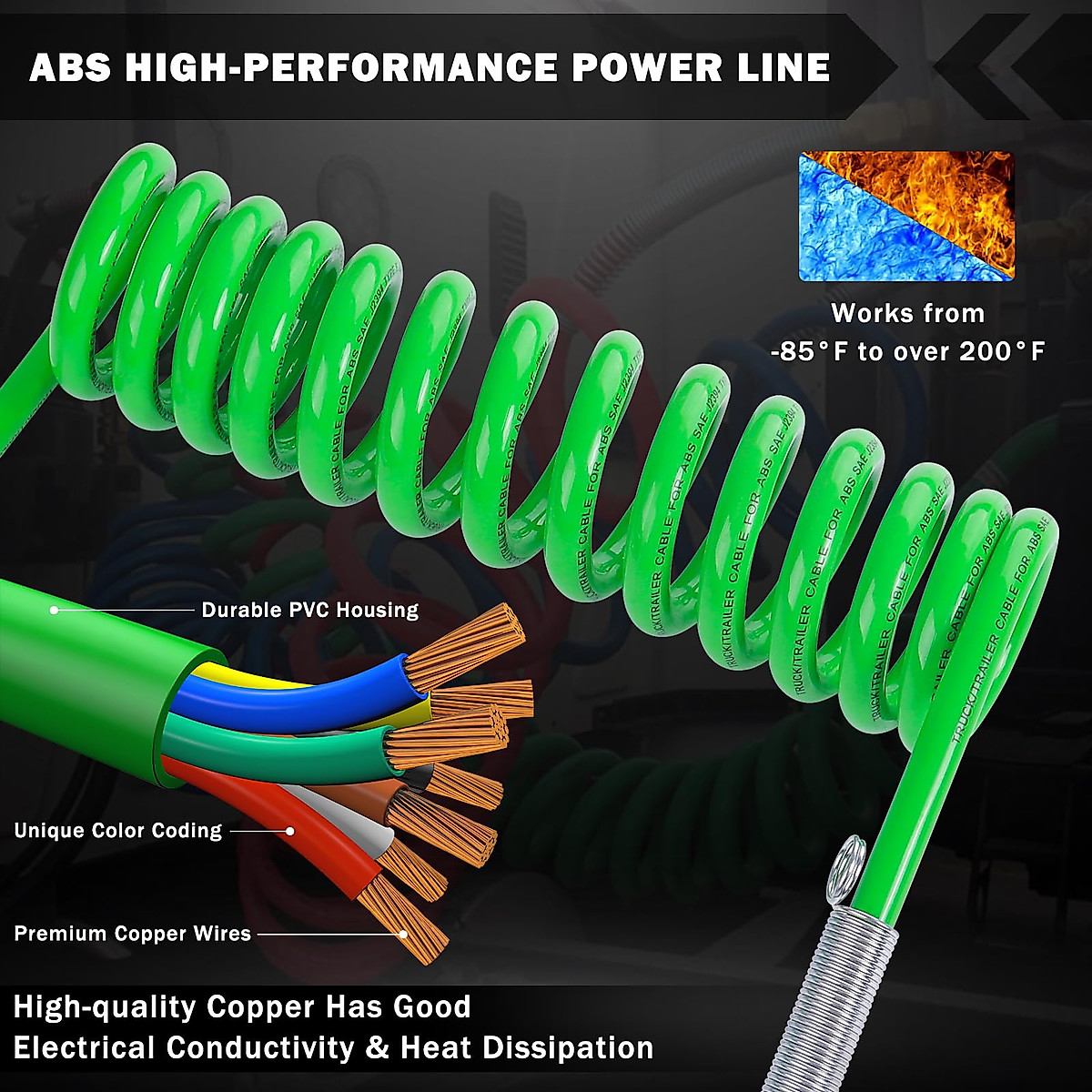 CheeMuii 15Ft Coiled Air Brake Hoses & ABS Electrical Power Wire Assembly with Tender Spring Kit and Gladhands & Handles 3 in 1 Semi Truck Air Lines Kit Include 7 Way Trailer Cord and Air Hoses