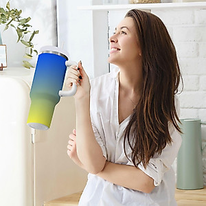 MCHIVER Blue Yellow Gradient 40 oz Tumbler with Handle and Straw Stainless Steel Vacuum Water Bottle Leak-proof Travel Coffee Mug Insulated Cup for Office Home Car