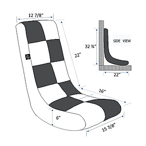 The Crew Furniture Classic Video Rocker Floor Gaming Chair, Kids and Teens, Checkered PU Faux Leather, Black/Blue