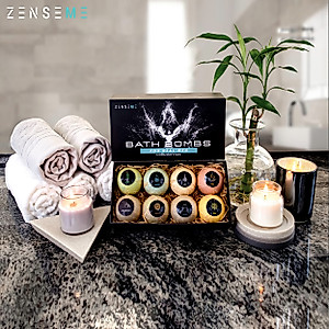 Bath Bombs for Men, Gift Set of 8 Scented Organic Handmade Bath Bombs of 2.5 oz with Natural Essential Oils. Perfect for Boyfriend, Husband, Father or Friend, by ZenseMe