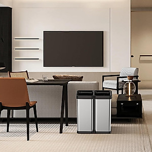 TrailBlaze 2x7.9 Gallon Kitchen Trash Can, Dual Compartment Waste Bins, Open Top, No Lid Stainless Steel Trash Bin for Kitchen, Office, Restaurant