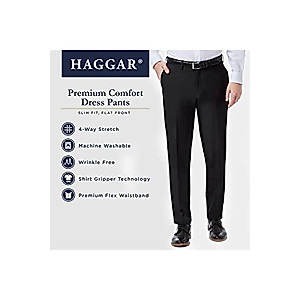 Haggar mens Premium Comfort Stretch Slim Fit Dress Pants, Grey, 34W x 29L US