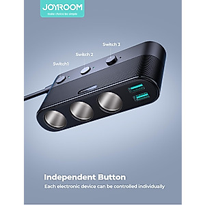 [2025 Upgraded] 7 in 1 Cigarette Lighter Adapter, JOYROOM 179W Car Charger Adapter with PD30W Charge(3.3FT Cable), 24V/ 12V Cigarette Lighter Splitter with Independent Switches & LED Voltage Display