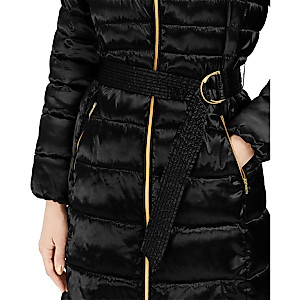 Cole Haan Women's Sateen Faux Down Belted Coat, Black, Small