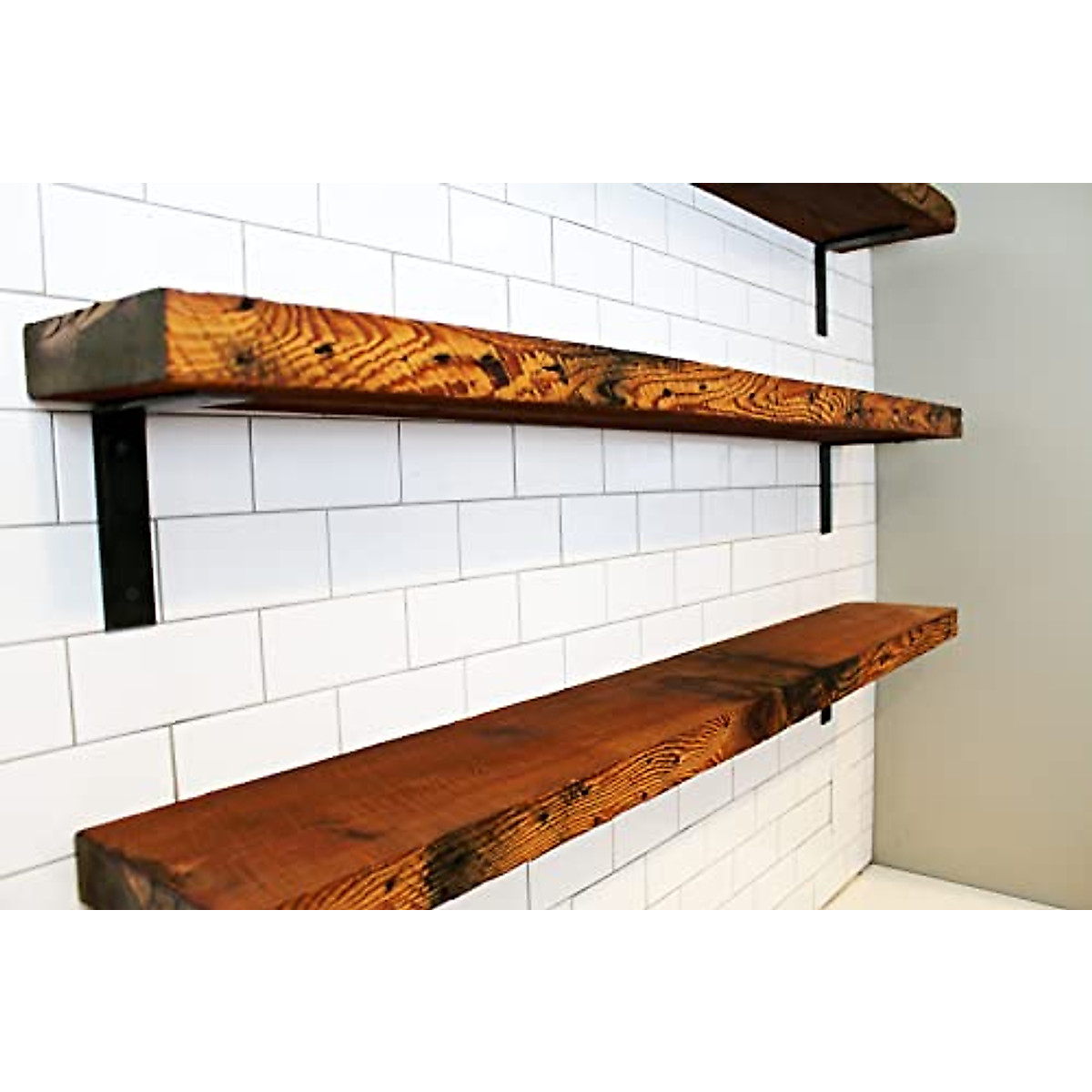 Modern Timber Craft Reclaimed Wood Mantel Shelf | Easy-to-Install | Steel Angle Brackets Included | Rustic Decoration | 2" Thickness | 78" L x 8" D, Oiled